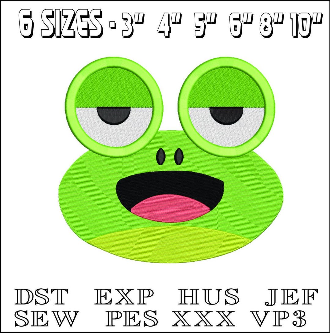 Frog Face - Machine Embroidery Design - DST, PES, VP3 & More - Instant ...