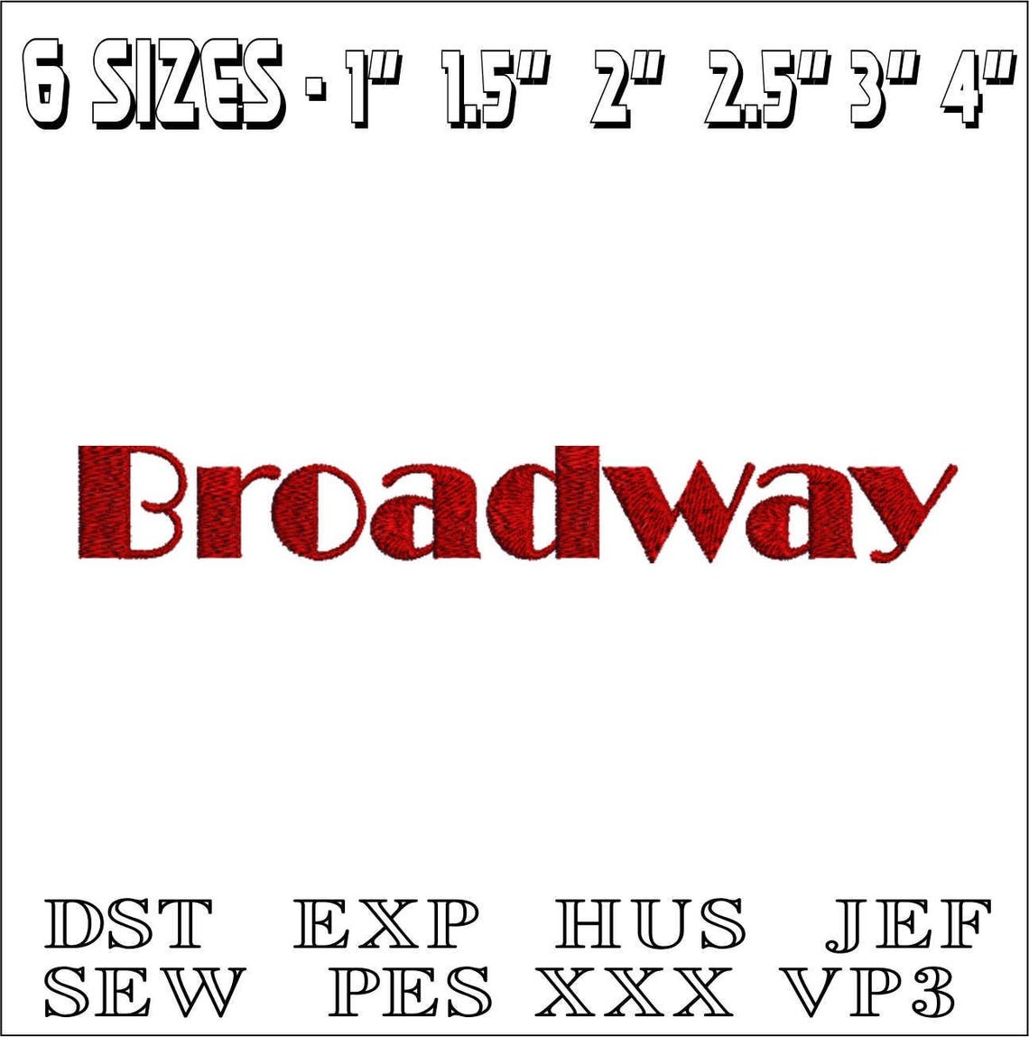 Broadway Font (no Bx Format) Embroidery Design: Machine Embroidery File ...