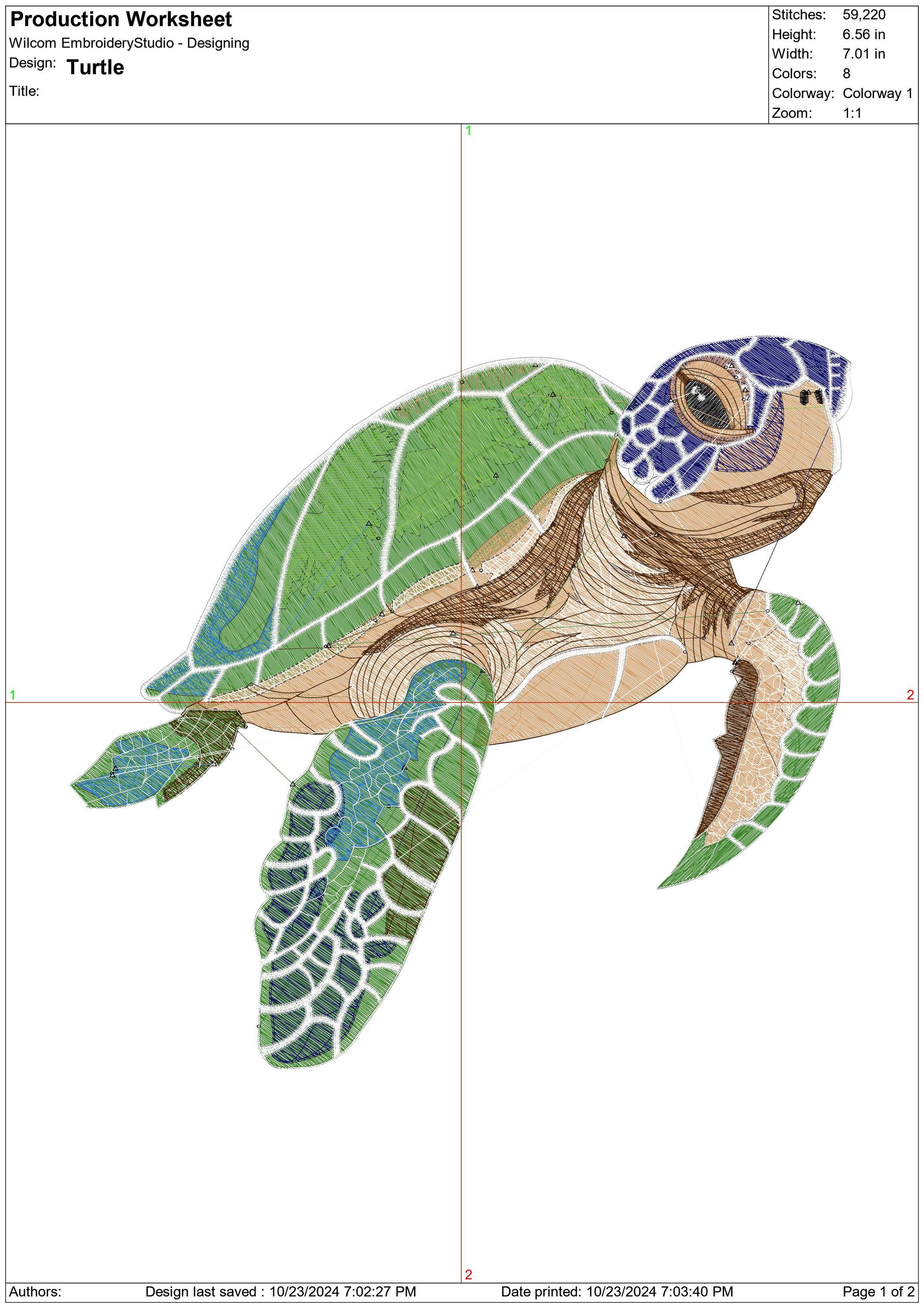 Turtle Swimming - Machine Embroidery Design - DST, PES, VP3 & More ...