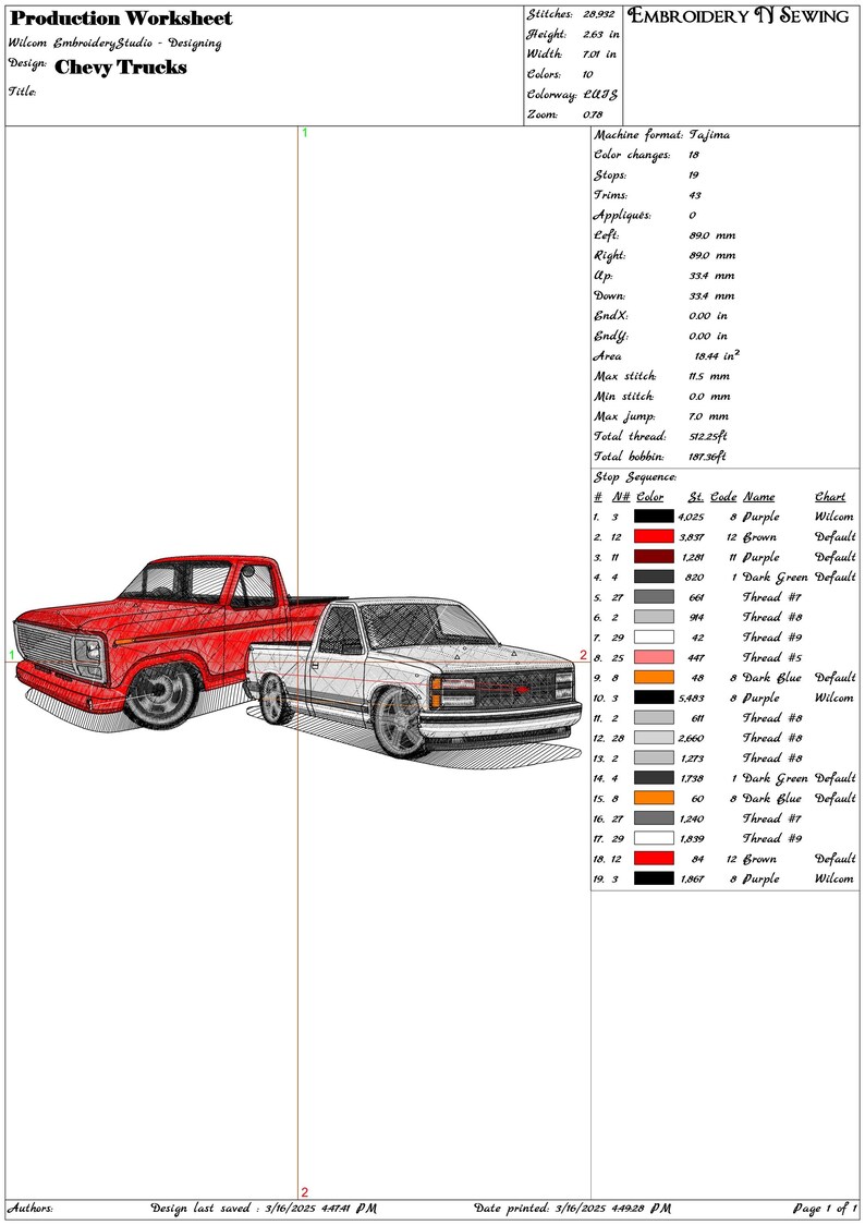 Two Chevy Trucks - Machine Embroidery Design - DST, PES, VP3 & More ...