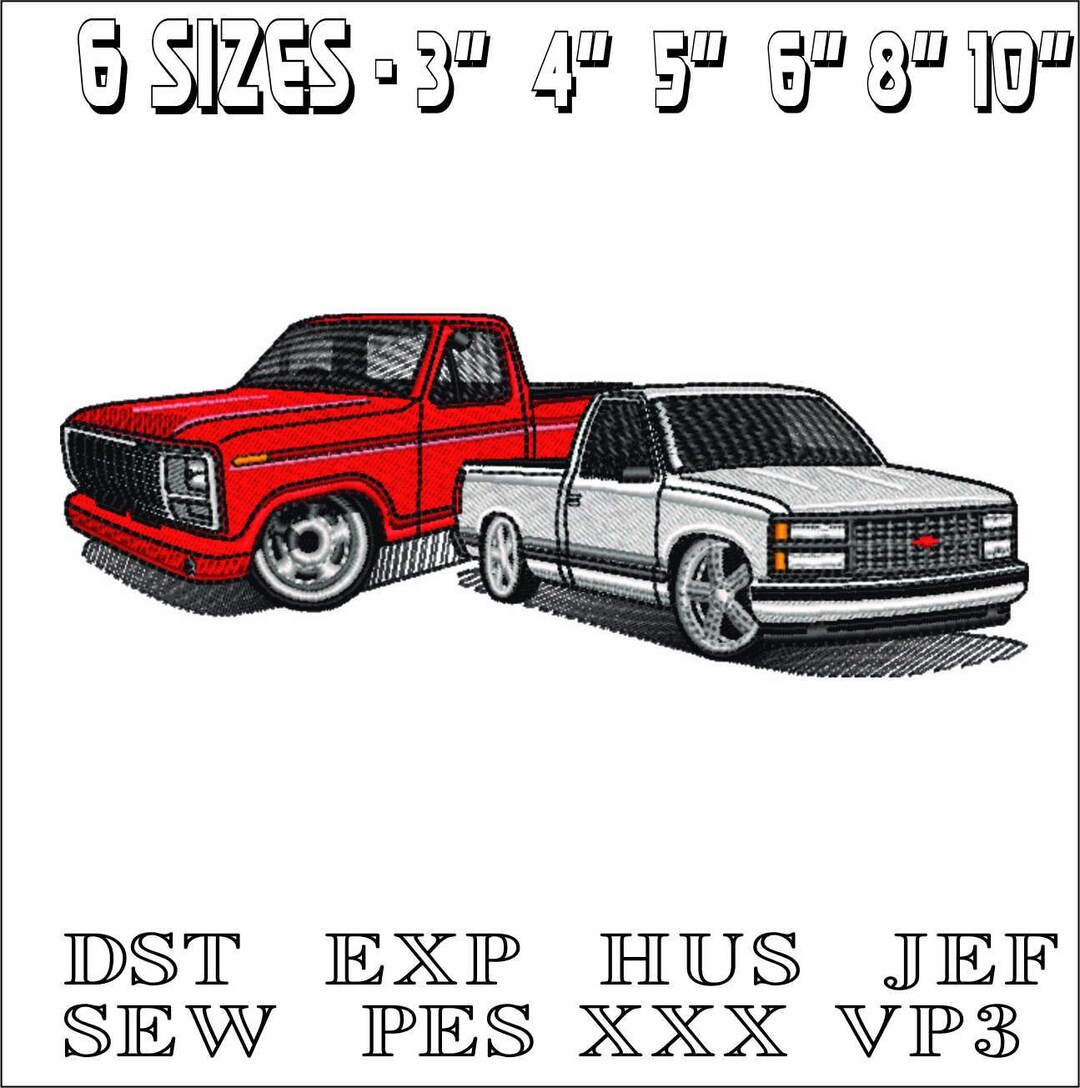 Two Chevy Trucks - Machine Embroidery Design - DST, PES, VP3 & More ...