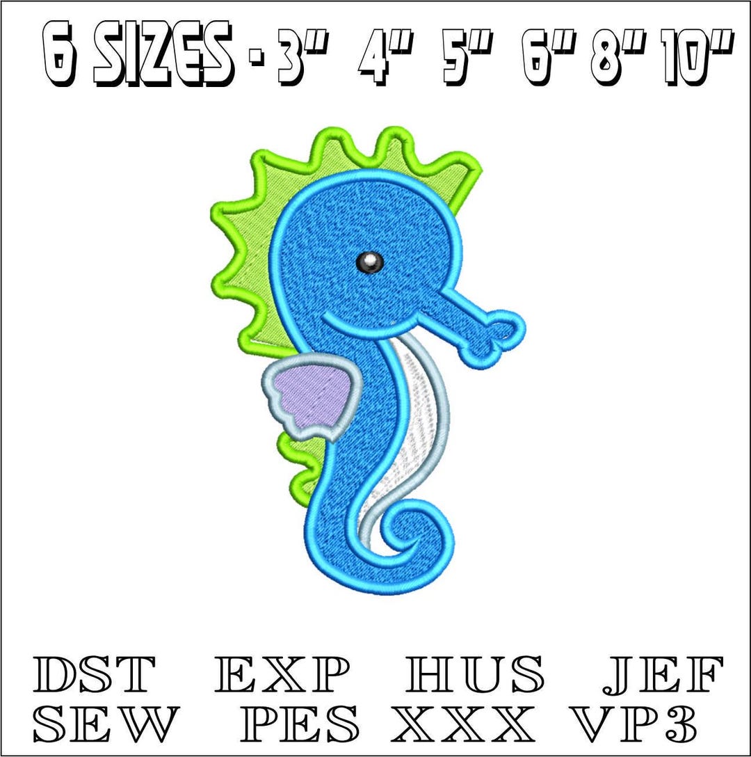 Children's Seahorse - Machine Embroidery Design - DST, PES, VP3 & More ...