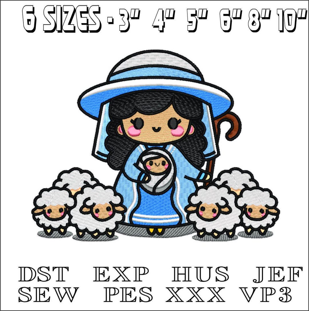 Mary and Sheep - Machine Embroidery Design - DST, PES, VP3 & More ...