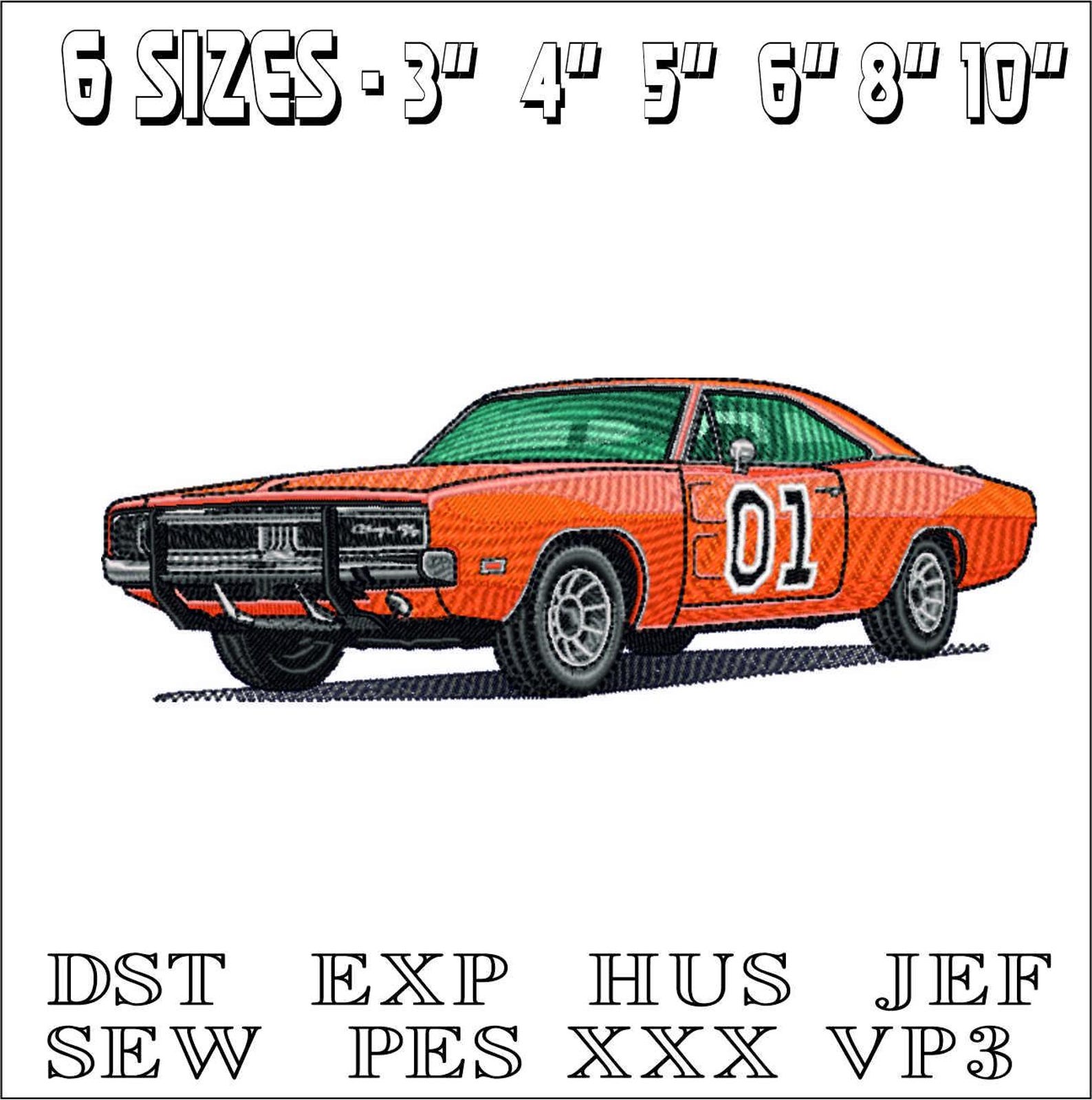 1960s Orange Muscle Car Embroidery Design: Classic Coupe (DST, PES, VP3 ...