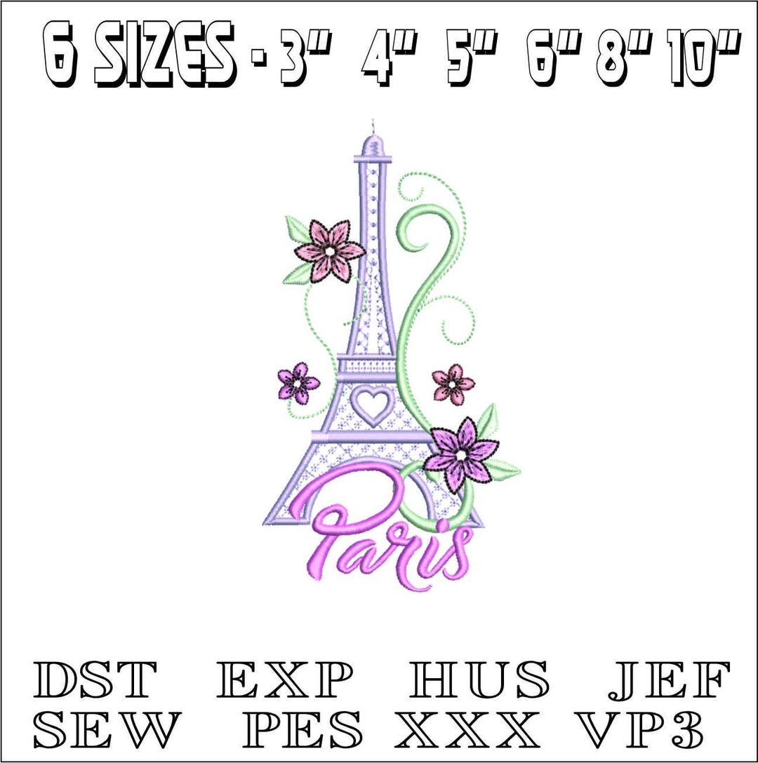 Eiffel Tower Paris Embroidery File - Machine Embroidery Design - DST ...