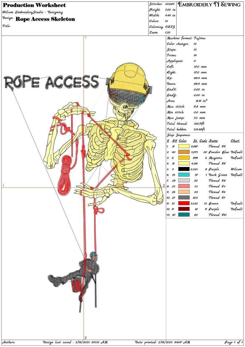 Skeleton Rope Access - Machine Embroidery Design - DST, PES, VP3 & More ...