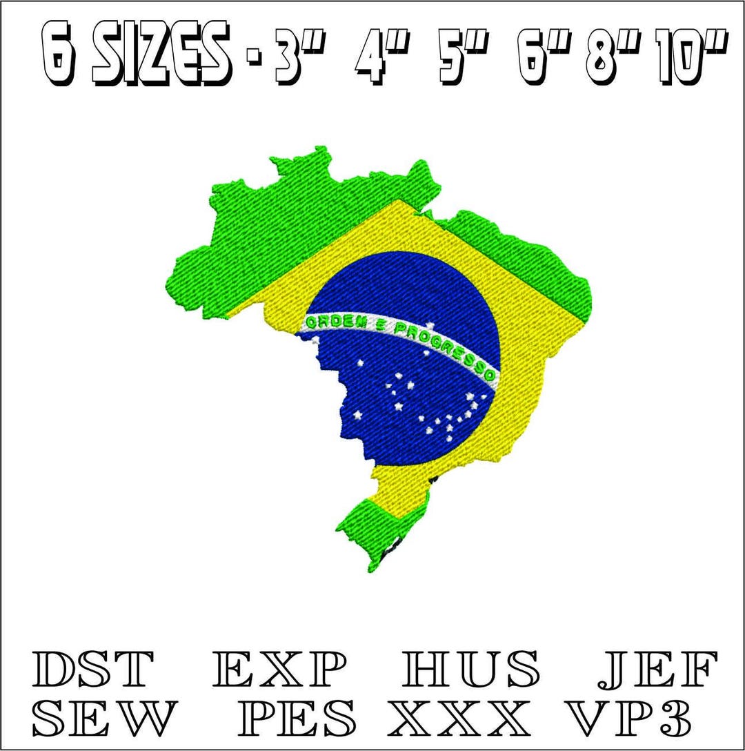 Brazil Map Flag File - Machine Embroidery Design - DST, PES, VP3 & More ...