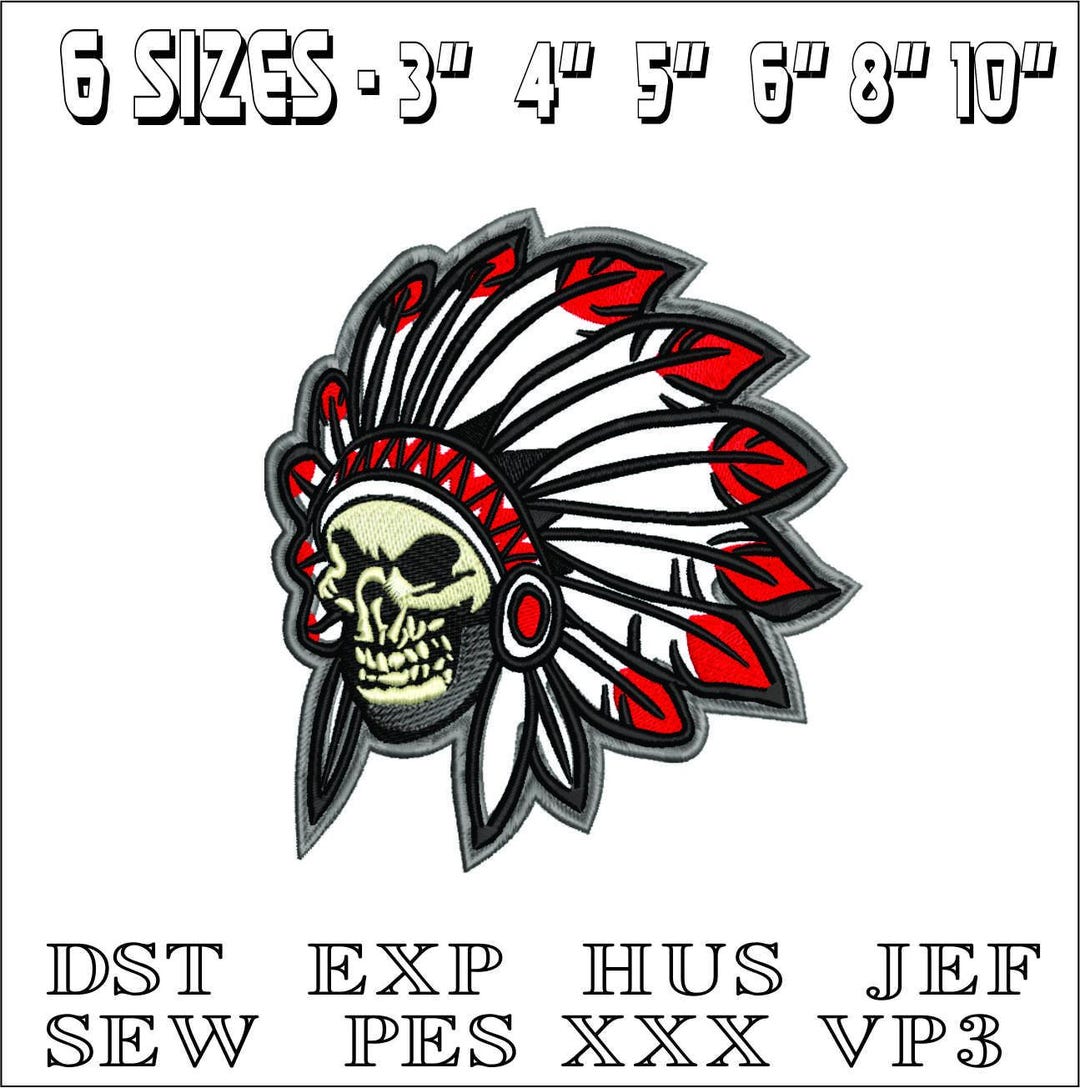 Halloween Red Indian Skull - Machine Embroidery Design - DST, PES, VP3 ...