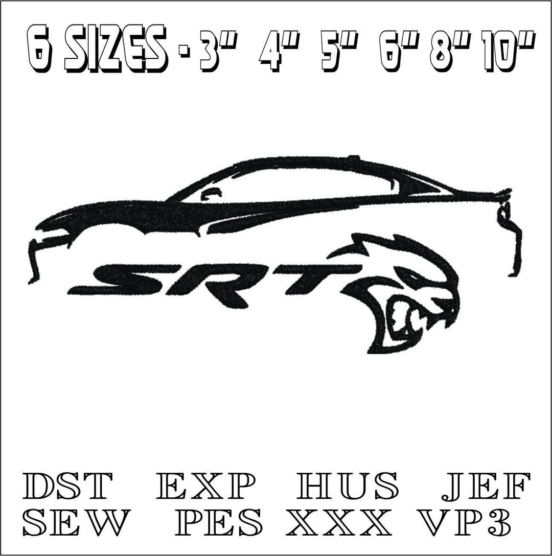 Silhouette Dodge Hellcat SRT Badge - Machine Embroidery Design - DST ...