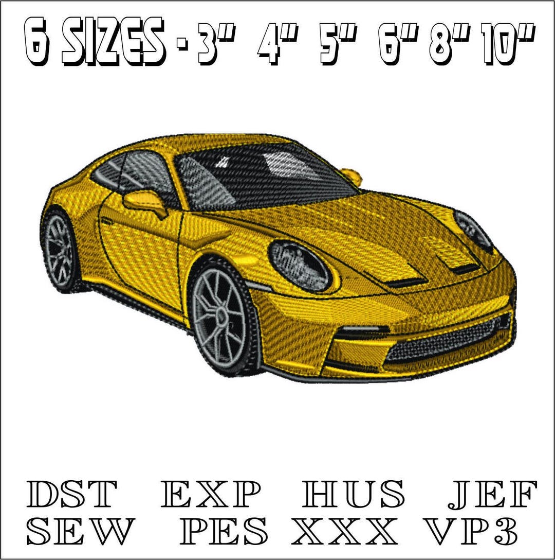 Yellow Porsche 911 - Machine Embroidery Design - DST, PES, VP3 & More ...