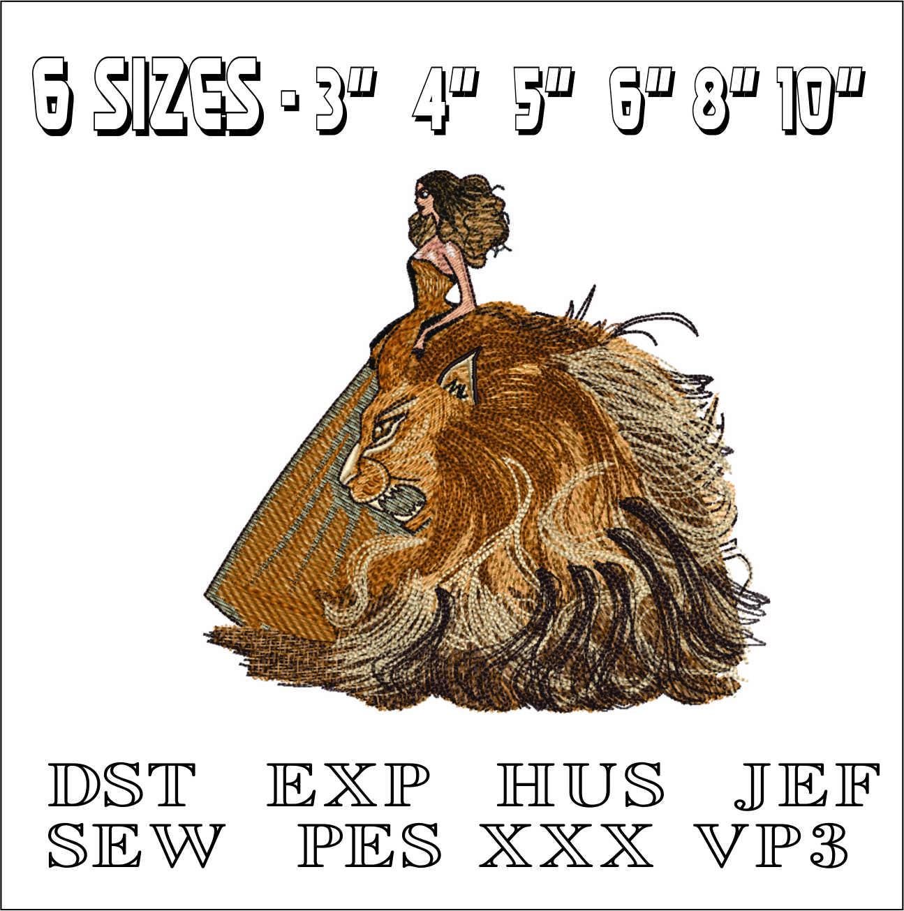 Lion Dress Lady - Machine Embroidery Design - DST, PES, VP3 & More ...