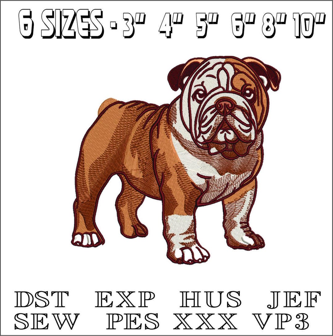 Standing English Bulldog - Machine Embroidery Design - DST, PES, VP3 ...