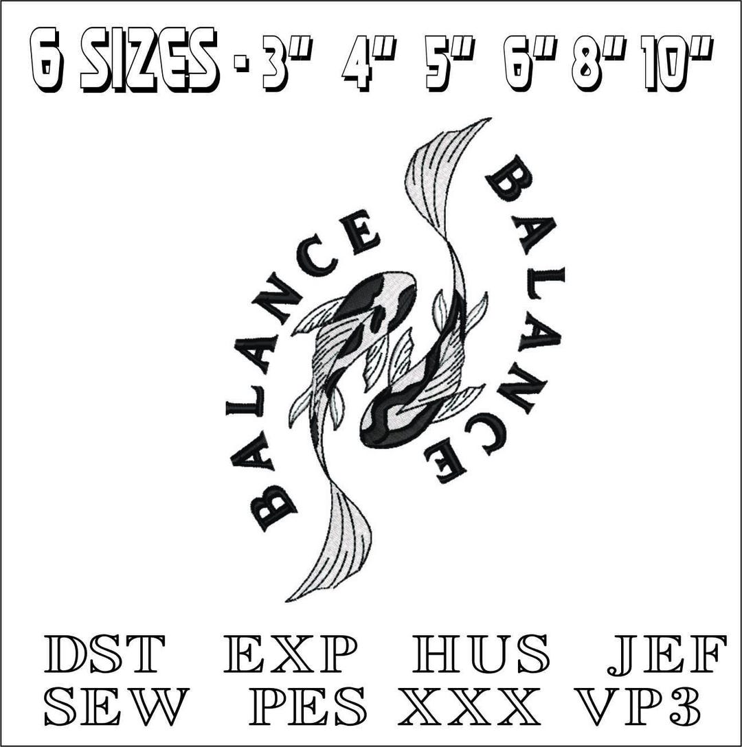 Koi Yin Yang Balance - Machine Embroidery Design - DST, PES, VP3 & More ...