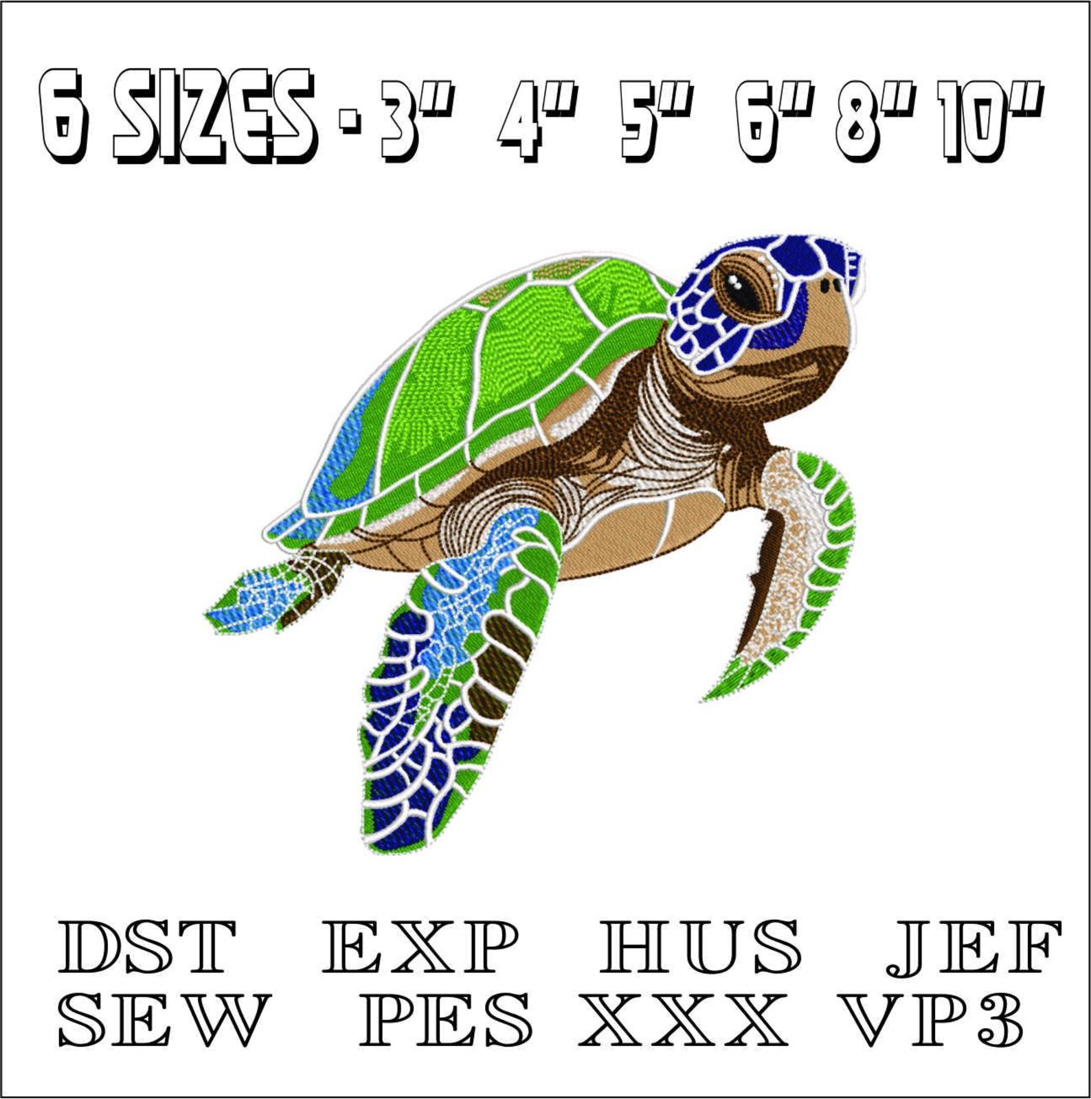 Turtle Swimming - Machine Embroidery Design - DST, PES, VP3 & More ...