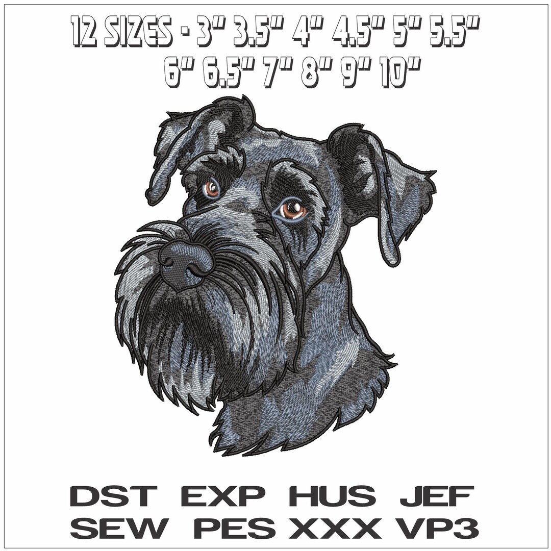 Schnauzer Dog Head Embroidery Design for Machines | Instant Download ...