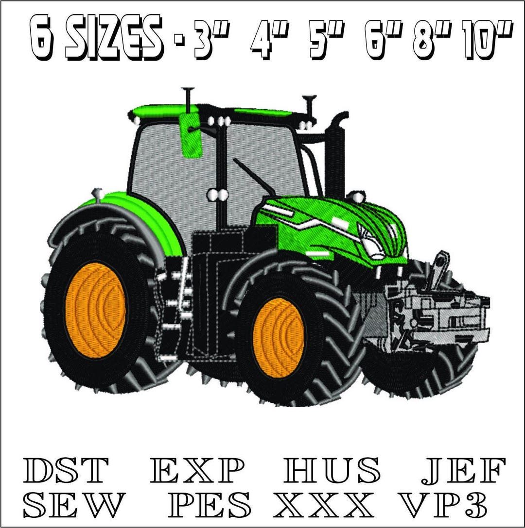 Light Green Tractor Farm Car - Machine Embroidery Design - DST, PES ...