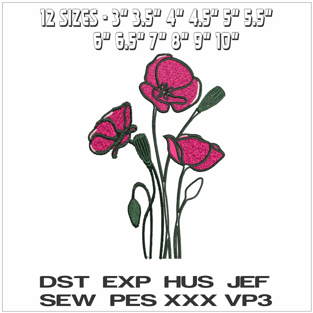 Poppies Embroidery Design for Machines | Instant Download PES DST VP3 ...