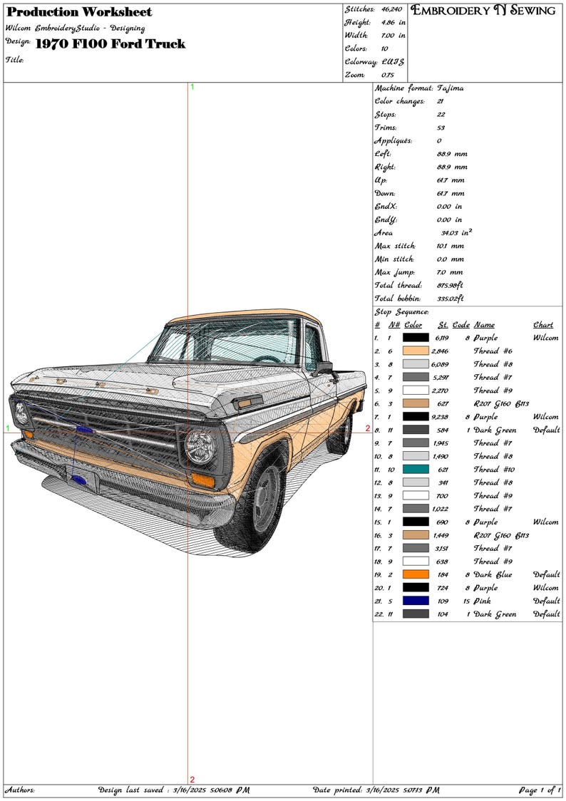 1970 F100 Classic Truck - Machine Embroidery Design - DST, PES, VP3 ...