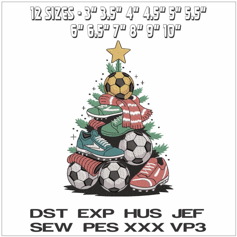 Christmas Tree of Footballs - Machine Embroidery Design - DST, PES, VP3 ...