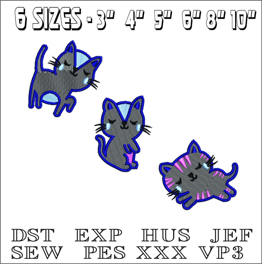 Three Little Cats - Machine Embroidery Design - DST, PES, VP3 & More ...