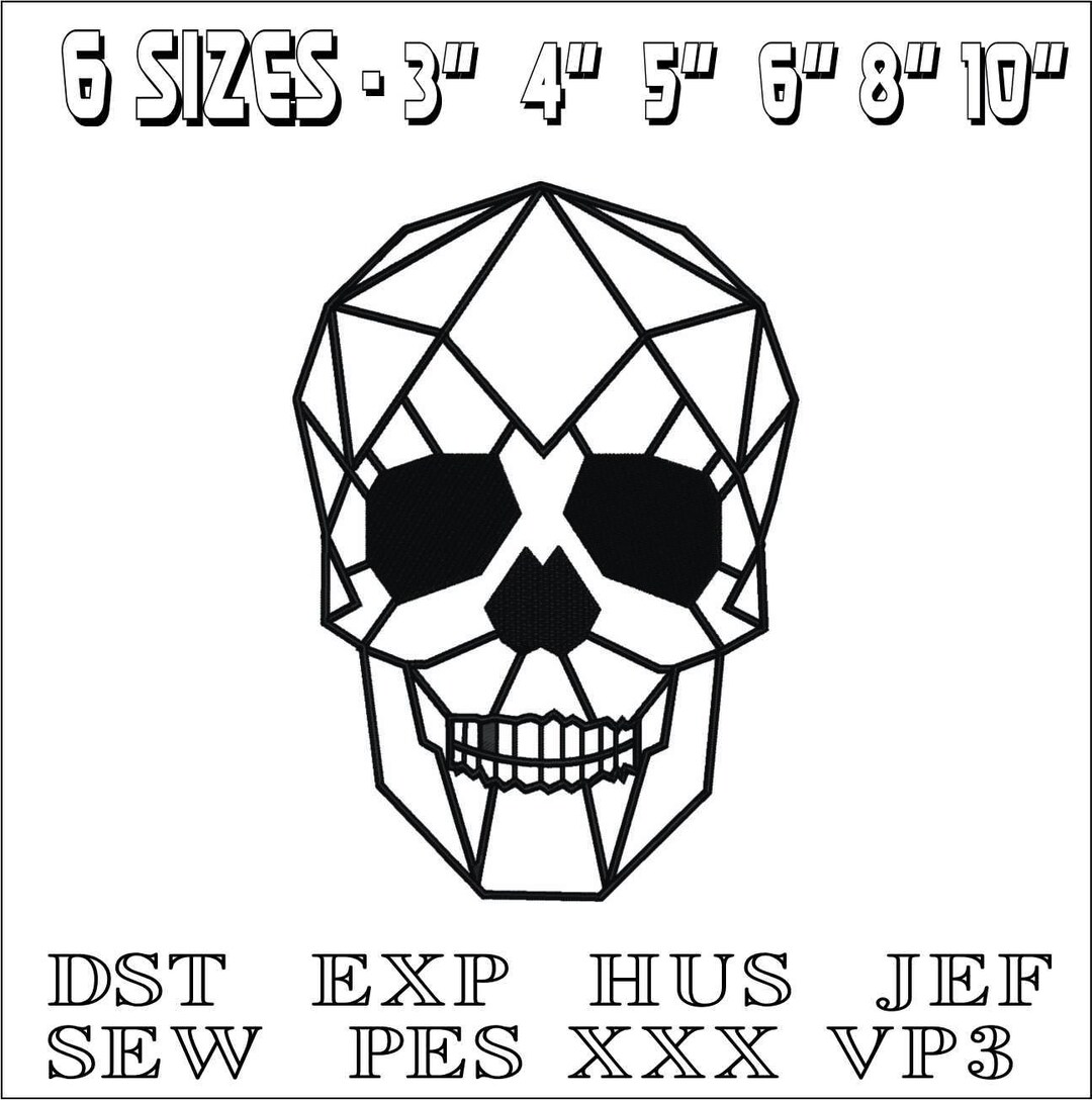 Skull Line Art - Machine Embroidery Design - DST, PES, VP3 & More ...