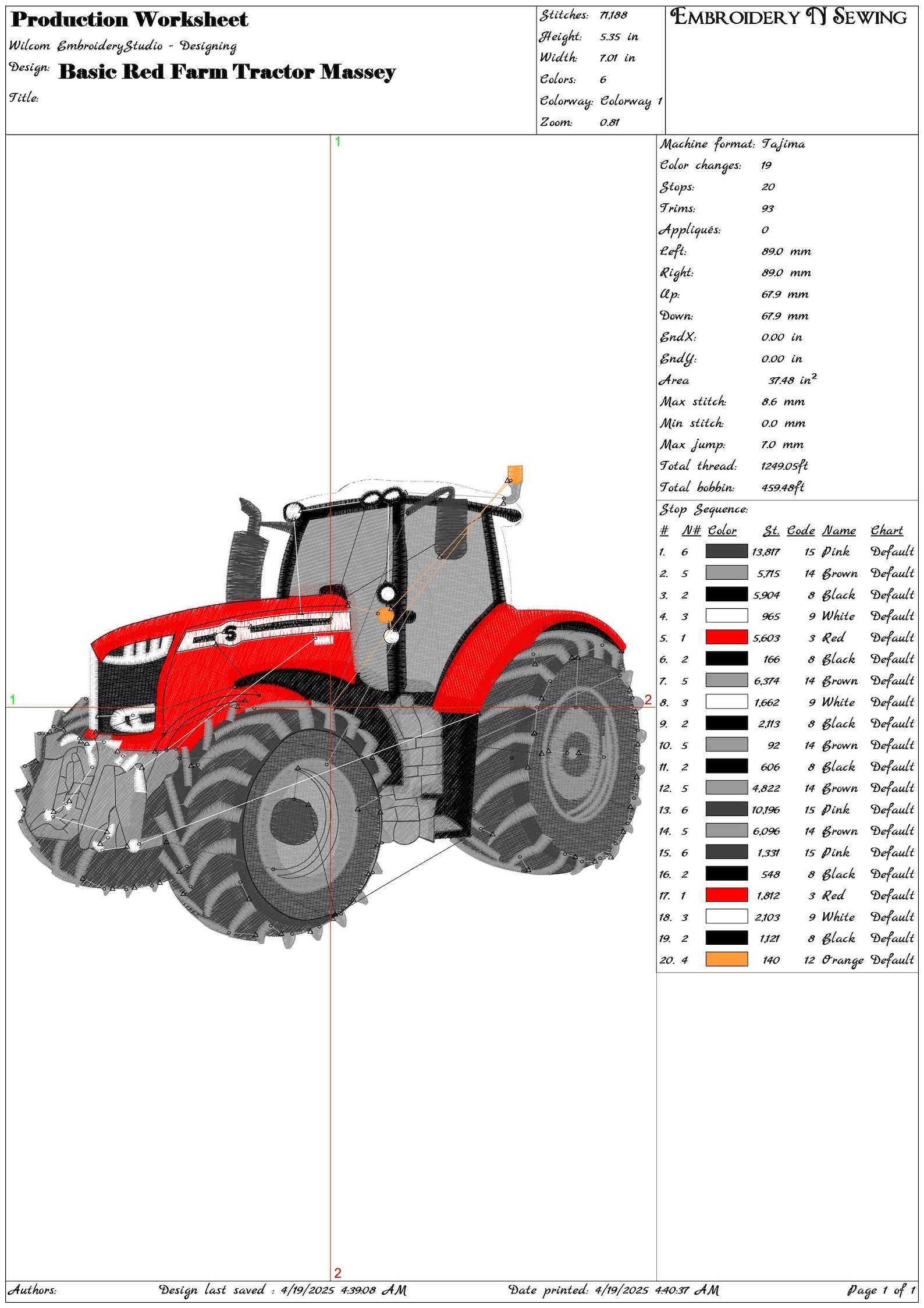 Red Tractor Farm Car - Machine Embroidery Design - DST, PES, VP3 & More ...
