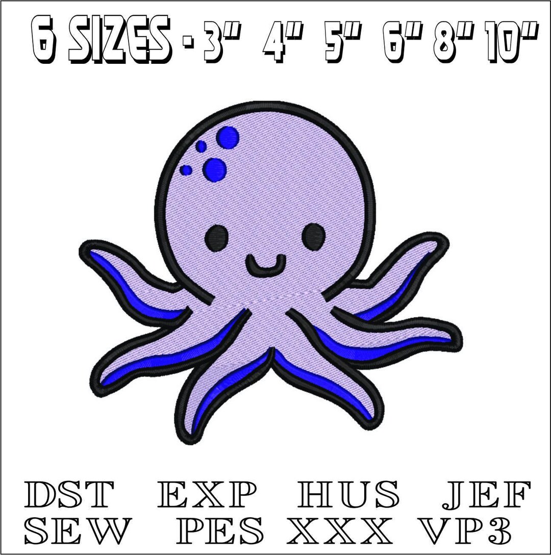 Purple Octopus - Machine Embroidery Design - DST, PES, VP3 & More ...