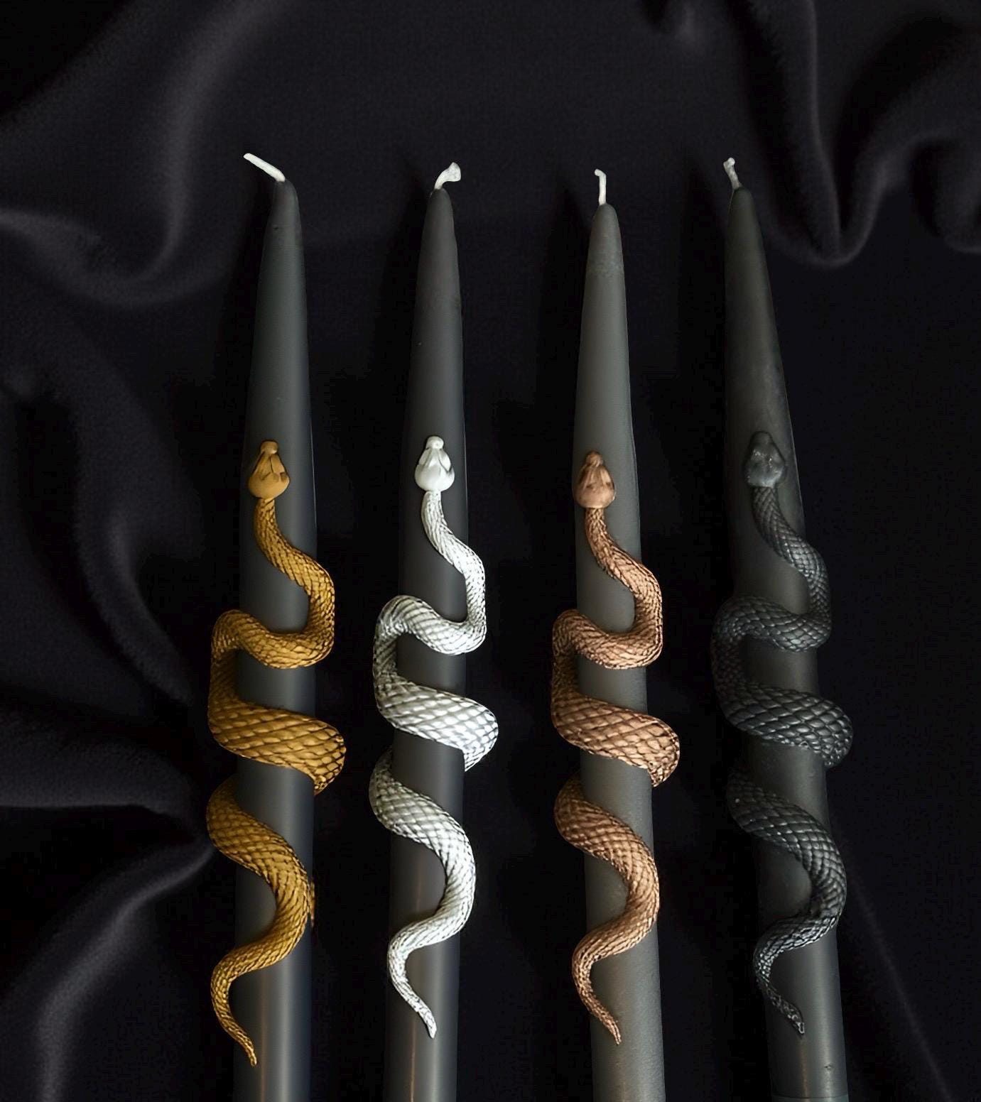 3D Snake Taper Candles - Gothic Coconut Wax Altar Decor, Handmade Set ...