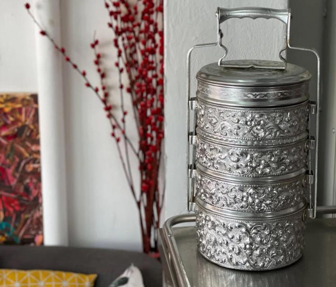 Vintage Tiffin Silver Aluminum Food Container Thailand Pinto - Etsy