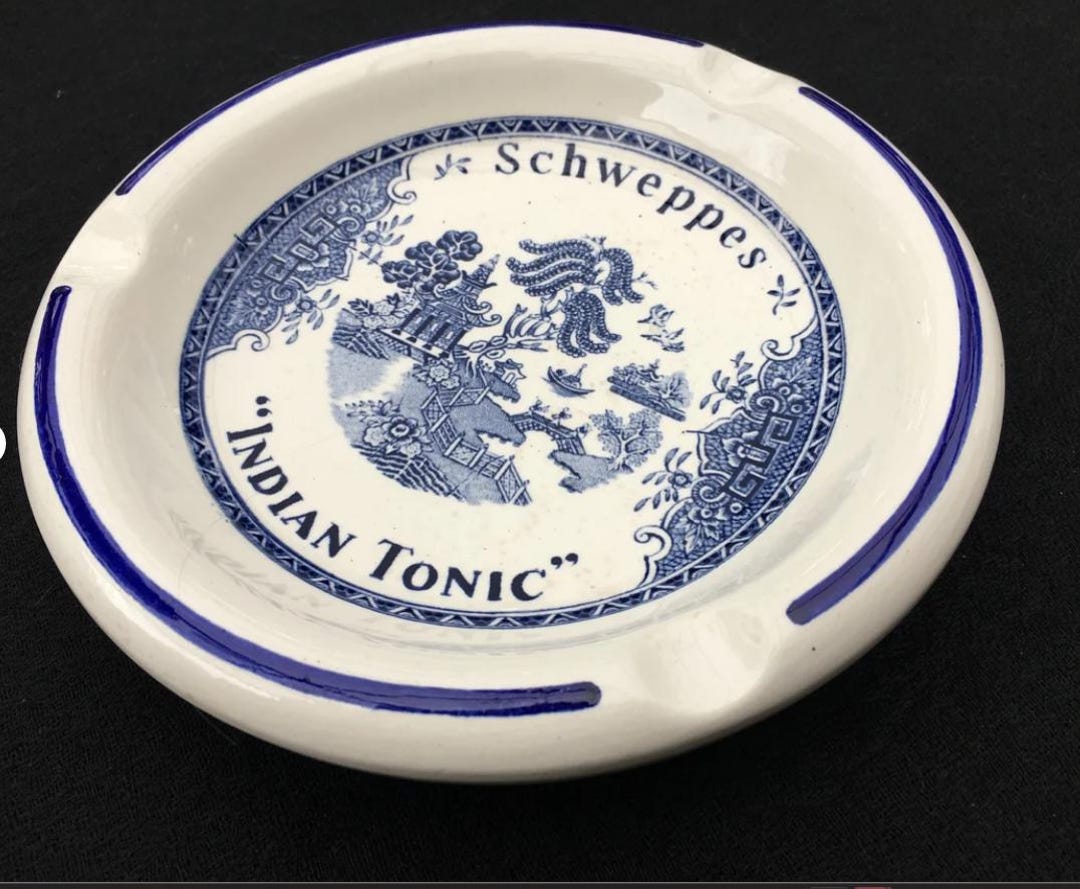 Vintage Schweppes Blue Willow the indian Tonic Large Ashtray With ...