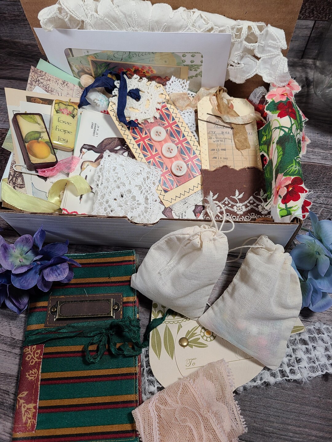 Junk Journal Mystery Box Supplies Ephemera Embellishments Textiles ...