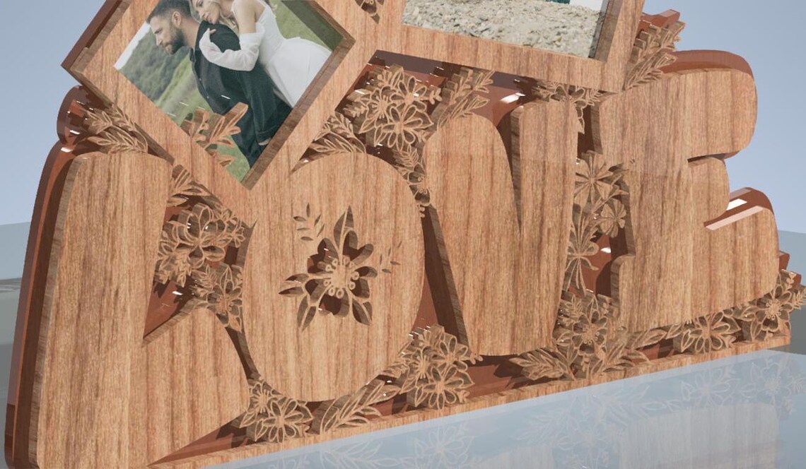 Layered LOVE and Floral Frame | 3D Laser Cut Design | 6 File Formats ...
