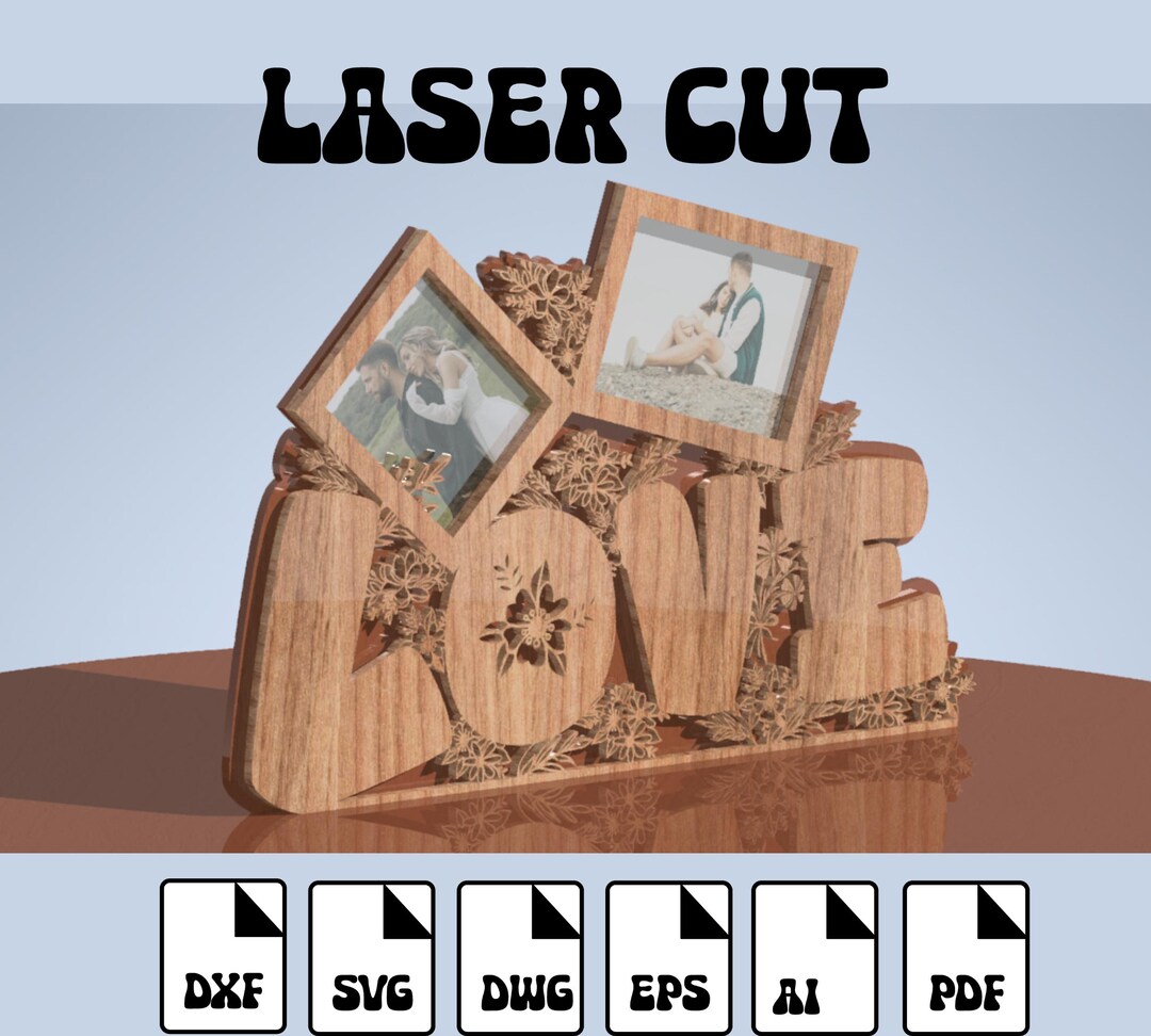 Layered LOVE and Floral Frame | 3D Laser Cut Design | 6 File Formats ...