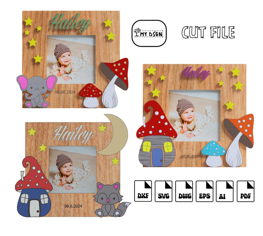 Personalized Wooden Baby Photo Frame Cut File 5 Design |svg Dxf Dwg Eps ...