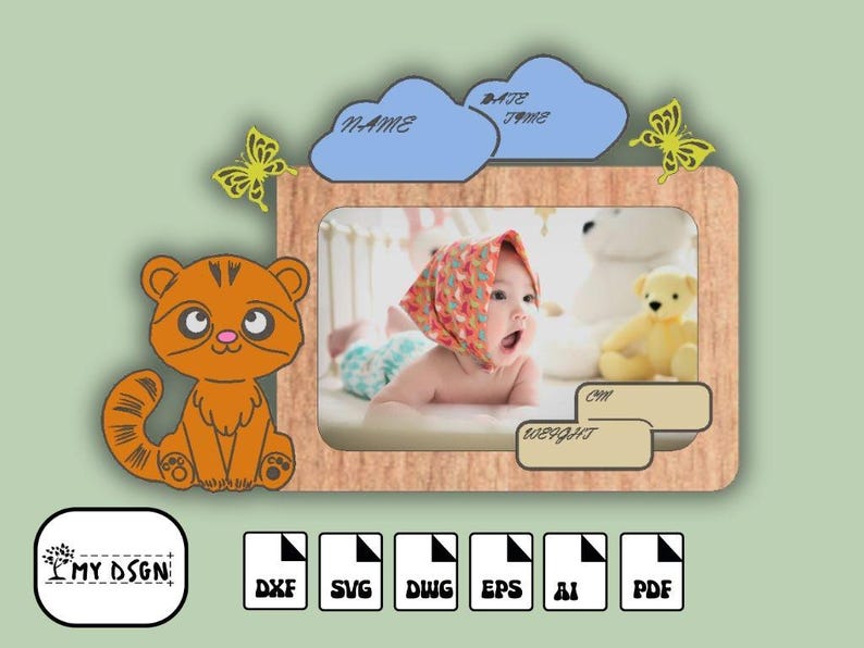 Animal Nursery Decor, Customizable Baby Photo Frame Laser Cut Files ...