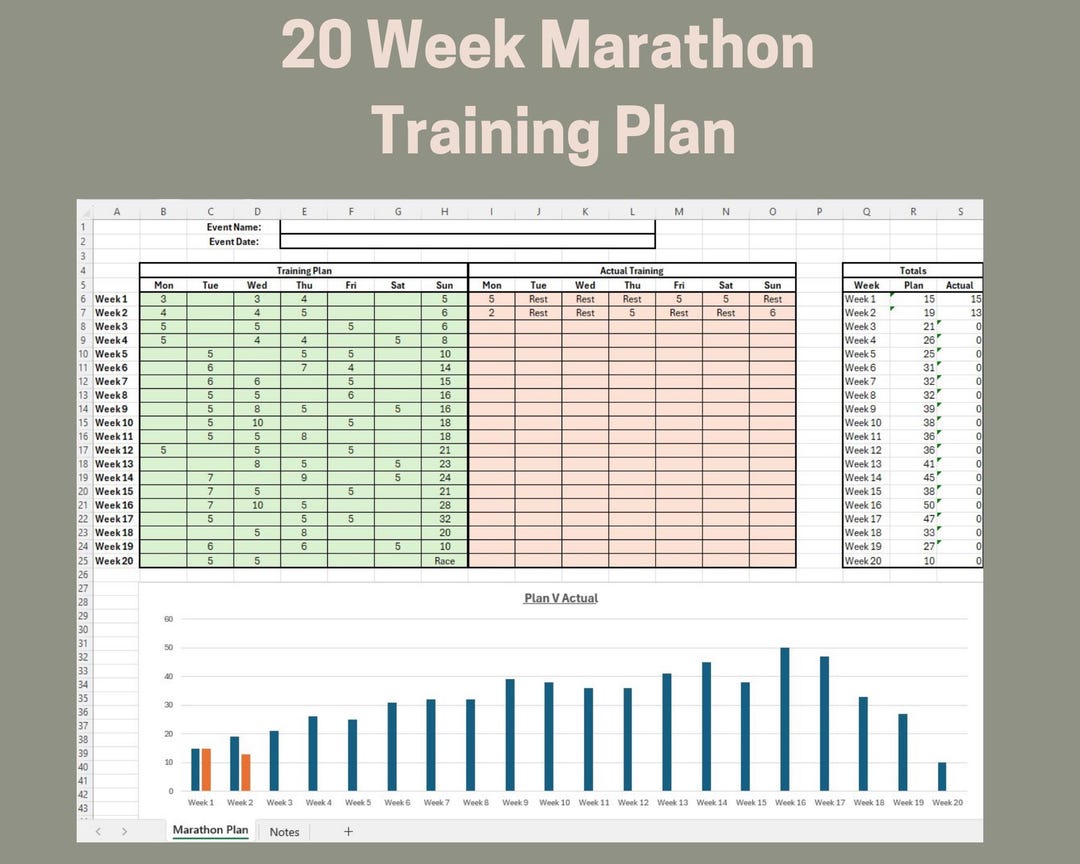 20 Week Marathon Planner - Made in Excel - Etsy