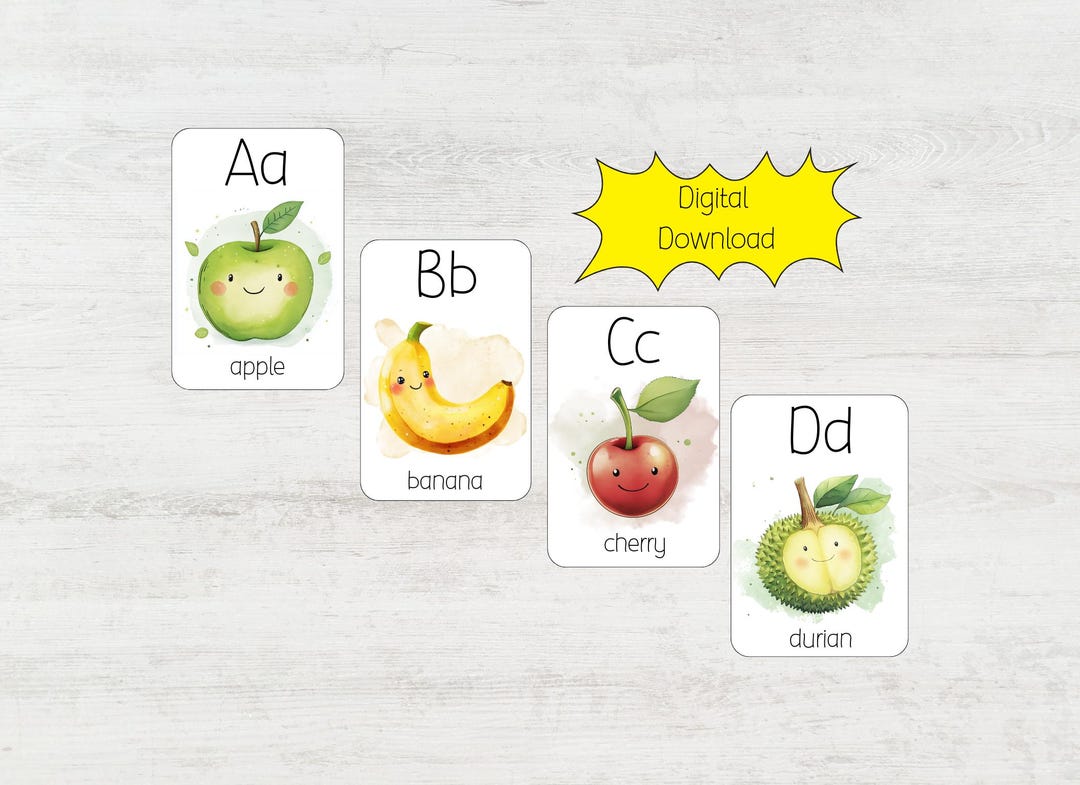 Fruit Alphabet Flash Card ABC Fruit Colourful Classroom Decor Nursery ...
