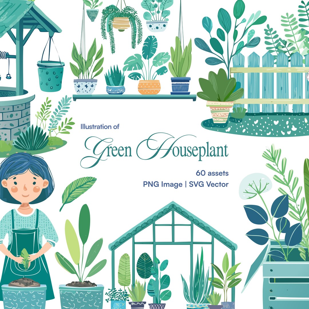 Green Houseplant Vector Illustration Bundle 60 SVG PNG Files Indoor ...