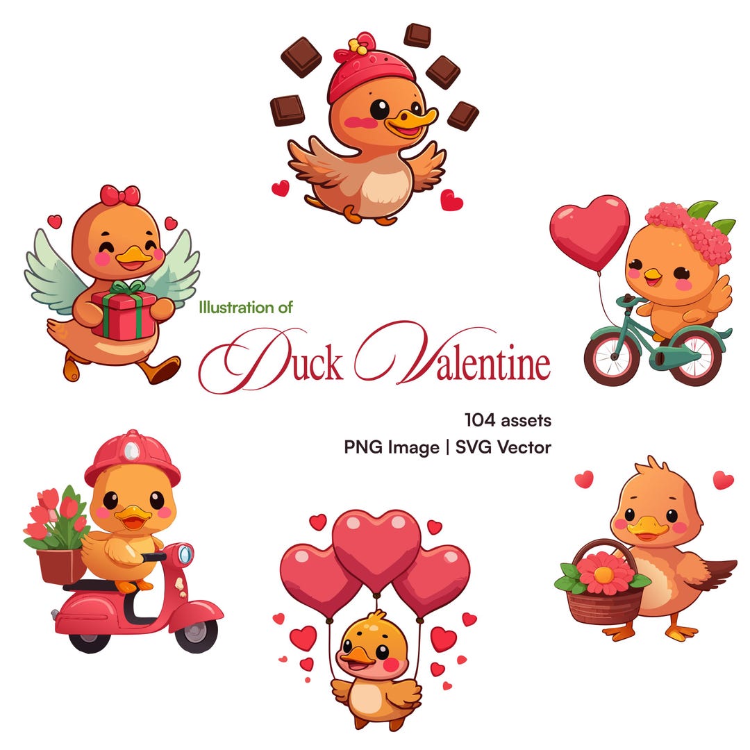 Romance Duck Valentine SVG PNG Bundle Rubber Ducky Illustration for ...