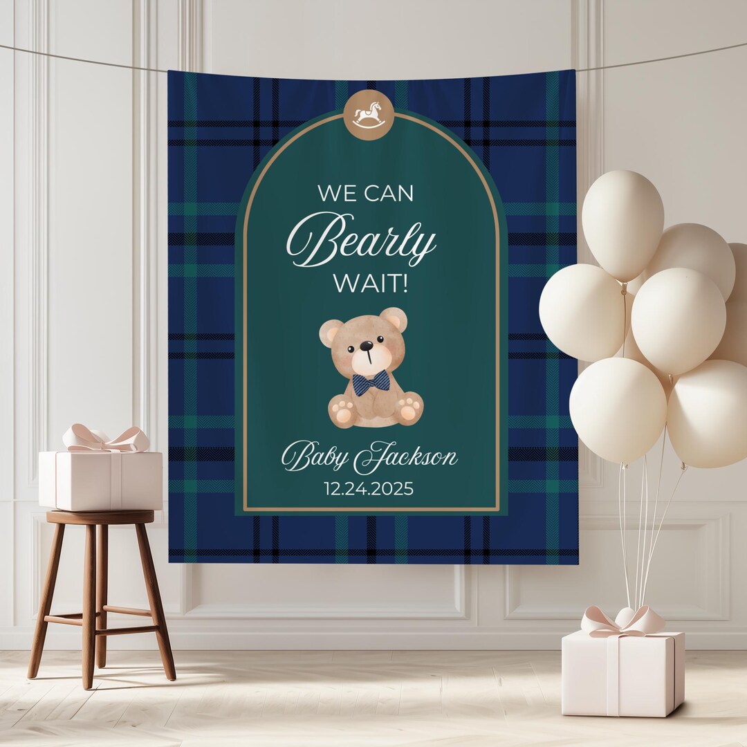 We Can Bearly Wait Welcome Sign Decorations,preppy Baby Shower Signs ...