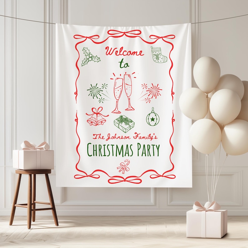 Christmas Party Welcome Banner, Friendsmas Holiday Party Welcome Banner ...