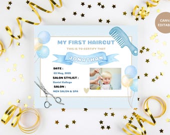 Editable First Haircut Certificate for Girls, Hair Salon Certificate ...