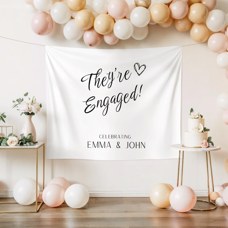 Custom They're Engaged Engagement Party Bannerphoto Backdrop Just ...