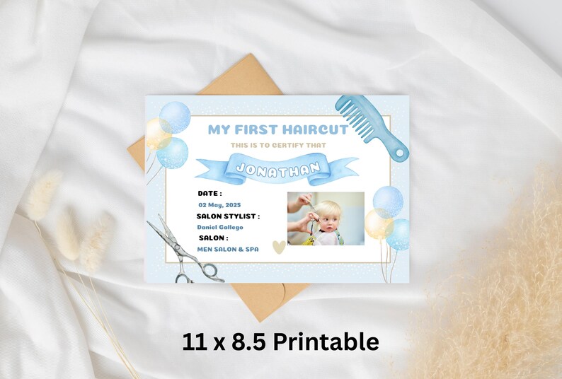 Editable First Haircut Certificate for Boys, Hair Salon Certificate ...