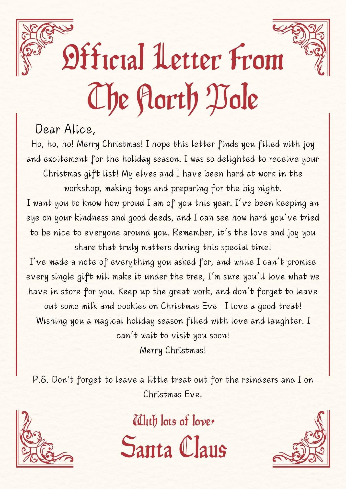 Letter From Santa Claus | Father Christmas Thank You Letter | North ...