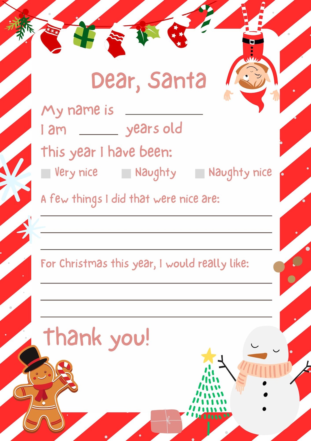 Printable Letter to Santa Christmas Wish List for Kids & Children ...