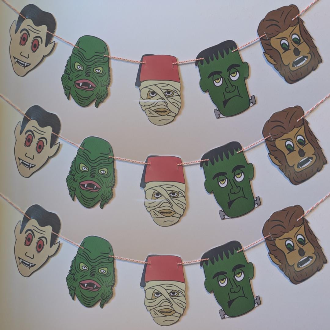 Classic Monster Horror Bunting for Halloween Party - Dracula, Wolfman ...