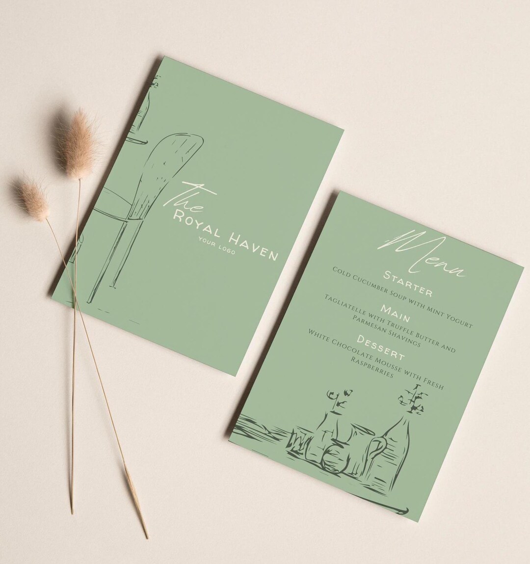 Sage Green Table and Chairs Pattern Template, Sage Green Menu ...