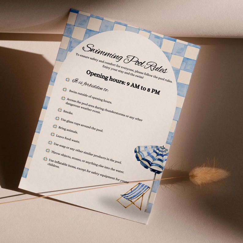 Pool Rules Poster, Editable With Canva, Ideal for Airbnb, Vacation ...