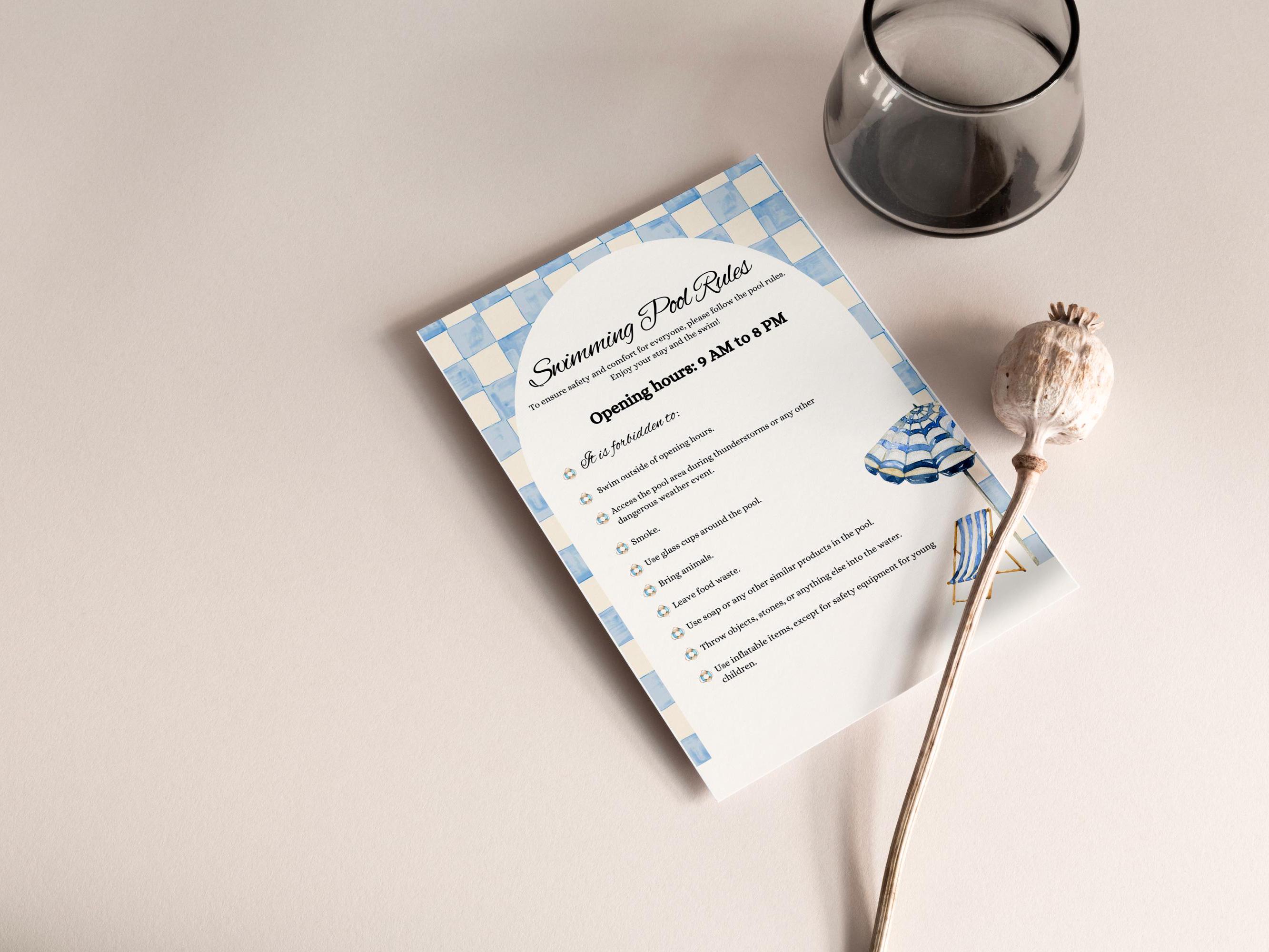 Pool Rules Poster, Editable With Canva, Ideal for Airbnb, Vacation ...